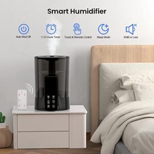 ORIbox Cool Mist Humidifier for Bedroom (6L) - Filterless, Quiet, Ultrasonic - Large Room Home Air Diffuser with Essential Oil Tray, Black