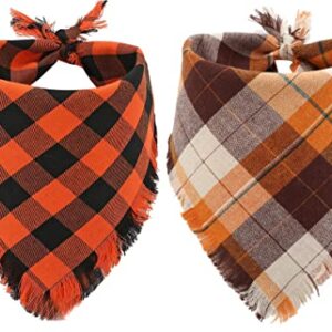 Fall Dog Bandana Autumn Thanksgiving Plaid Reversible Triangle Bibs Scarf Accessories for Dogs Pet