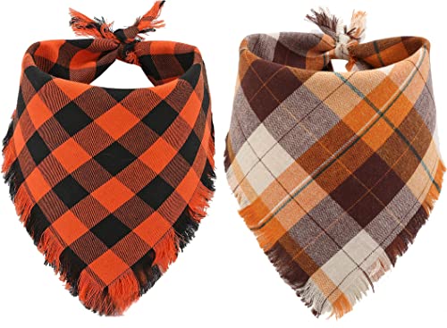 Fall Dog Bandana Autumn Thanksgiving Plaid Reversible Triangle Bibs Scarf Accessories for Dogs Pet