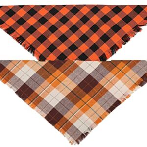 Fall Dog Bandana Autumn Thanksgiving Plaid Reversible Triangle Bibs Scarf Accessories for Dogs Pet