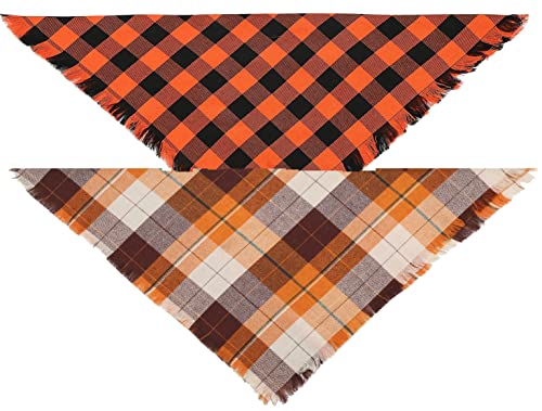 Fall Dog Bandana Autumn Thanksgiving Plaid Reversible Triangle Bibs Scarf Accessories for Dogs Pet