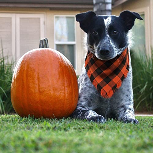 Fall Dog Bandana Autumn Thanksgiving Plaid Reversible Triangle Bibs Scarf Accessories for Dogs Pet