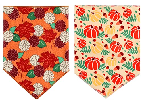 2 Pack Fall Dog Bandanas Thanksgiving Bandanas for Cat Triangle Medium Large Dog Scarf Pets Bibs