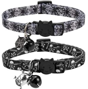 boombone cat collar halloween set of 2, skull cat collar for small dogs, holiday kitten collar with bell