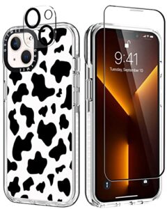 gultmee [3 in 1 designed for iphone 13 case cow print with built-in bumper shockproof protective phone case cover for iphone 13 cases 6.1" tempered glass screen protector + camera lens protector