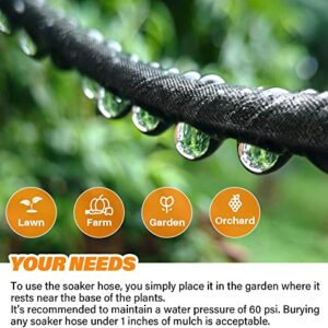 Winisok Flat Garden Soaker Hose 100FT(50Ft x 2Pack), Heavy Duty Double Layer Drip Hose - Save70% Water Flexible Watering Hose for Lawn, Garden Beds