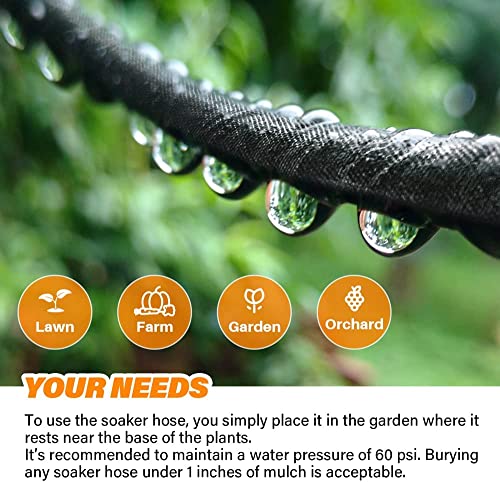 Winisok Flat Garden Soaker Hose 100FT(50Ft x 2Pack), Heavy Duty Double Layer Drip Hose - Save70% Water Flexible Watering Hose for Lawn, Garden Beds