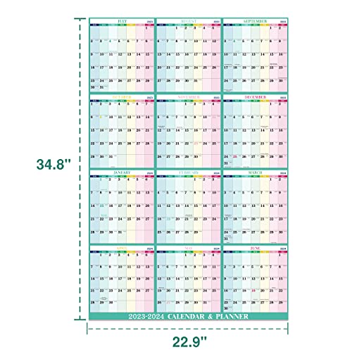 2023-2024 Yearly Wall Calendar - Yearly Wall Calendar 2023-2024, 2023-2024 Dry Erase Calendar with Julian Date, Jul. 2023 - Jun. 2024, Thick Paper, Vertical/Horizontal, Reversible, 34.8" x 22.9