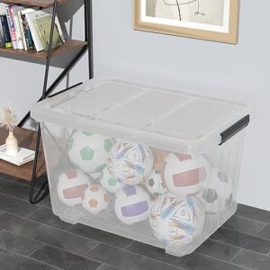 Sosody 70L Large Plastic Storage Box, Clear Latching Bin with Lid and Wheels, 4 Packs