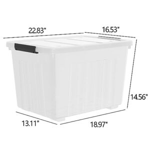 Sosody 70L Large Plastic Storage Box, Clear Latching Bin with Lid and Wheels, 4 Packs