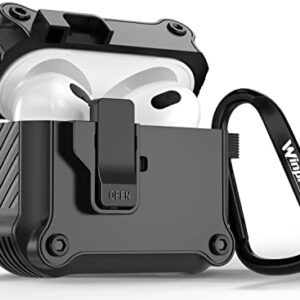 Winproo Armor Airpods 3rd Generation Case Cover with Lock Clip, Military Hard Shell Full-Body Shockproof Protective Case Skin with Keychain for Airpods 3rd Gen [Black]