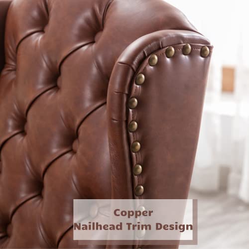 HEAH-YO Refined Upholstered Dining Chairs Set of 6, Armless Kitchen Chairs with Wood Legs and Copper Nails, Tufted PU Fabric Side Chairs for Kitchen and Dining Room, Brown