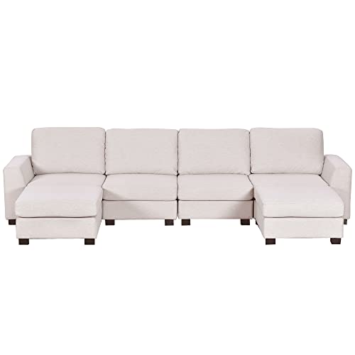 P PURLOVE Modern Large Sectional Sofa, U Shape Upholstered Couch, Sofa sectionals for Living Room with Removable Ottomans, for Living Room Apartment, Beige