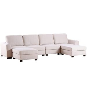 P PURLOVE Modern Large Sectional Sofa, U Shape Upholstered Couch, Sofa sectionals for Living Room with Removable Ottomans, for Living Room Apartment, Beige