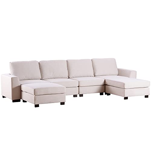 P PURLOVE Modern Large Sectional Sofa, U Shape Upholstered Couch, Sofa sectionals for Living Room with Removable Ottomans, for Living Room Apartment, Beige