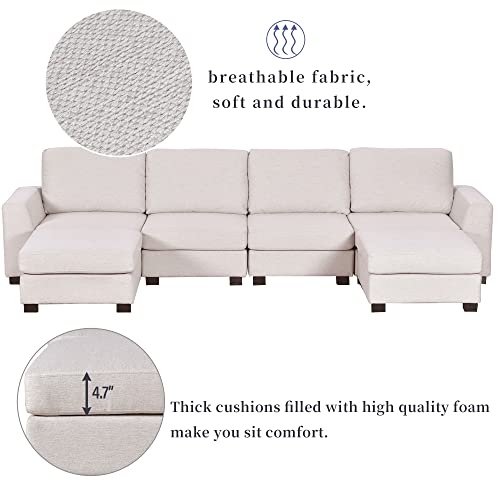 P PURLOVE Modern Large Sectional Sofa, U Shape Upholstered Couch, Sofa sectionals for Living Room with Removable Ottomans, for Living Room Apartment, Beige