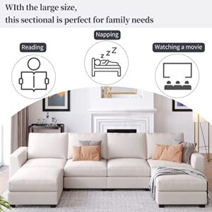 P PURLOVE Modern Large Sectional Sofa, U Shape Upholstered Couch, Sofa sectionals for Living Room with Removable Ottomans, for Living Room Apartment, Beige