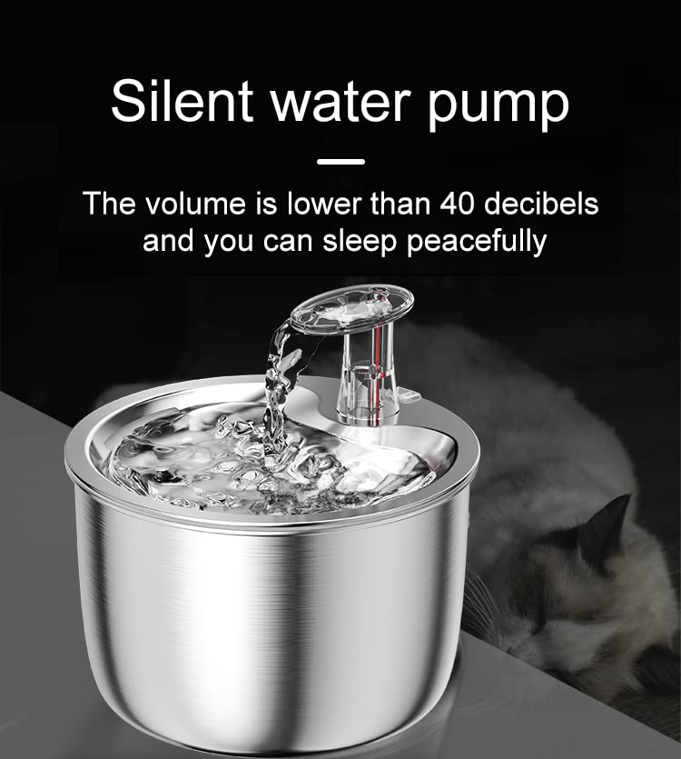 Mcacetine Cat Water Fountain Stainless Steel, Quiet Automatic Dog Water Dispenser, 2L/67oz, Adjustable Water Flow, Dog Dispenser Water Bowl, Multiple Pets Water Fountain