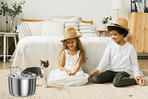 Mcacetine Cat Water Fountain Stainless Steel, Quiet Automatic Dog Water Dispenser, 2L/67oz, Adjustable Water Flow, Dog Dispenser Water Bowl, Multiple Pets Water Fountain