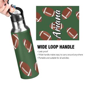 RunningBear Custom Brown American Football Water Bottle with Straw Lid Personalized 20oz Insulated Sports Water Bottle Customized Leakproof Water Jug for Working Outdoor