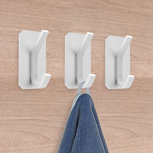 BATHHOLD Adhesive Towel Hooks Wall Hooks Wall Mount for Hanging Heavy Duty for Coat, Robe, Hat and Key Stick on Bathroom, Home, Office, Kitchen, Door - Sliver Space Aluminum -8 Packs