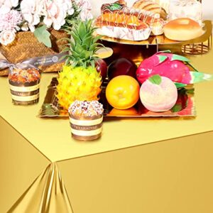 Gold Tablecloth 54 x 108 Inch Plastic Tablecloth with 7 Pieces Gold Cake Stand Set, 3 Tier Cardboard Cupcake Stand 1 Tier Round Dessert Stand Rectangle Serving Tray for Desserts Birthday Party