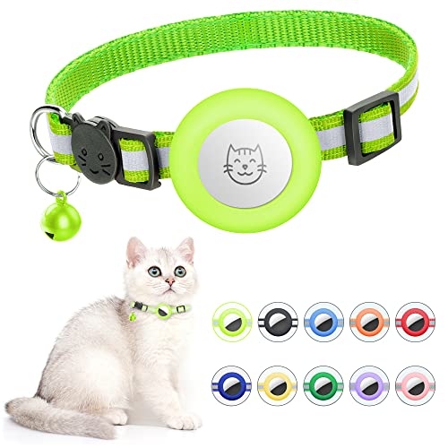 YJWFHPU Airtag Cat Collar, Kitten Collar with Airtag Holder, Breakaway Reflective Cats Collar with Bell, 0.4 Inches in Width Fluorescent(Glow in The Dark)