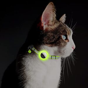 YJWFHPU Airtag Cat Collar, Kitten Collar with Airtag Holder, Breakaway Reflective Cats Collar with Bell, 0.4 Inches in Width Fluorescent(Glow in The Dark)