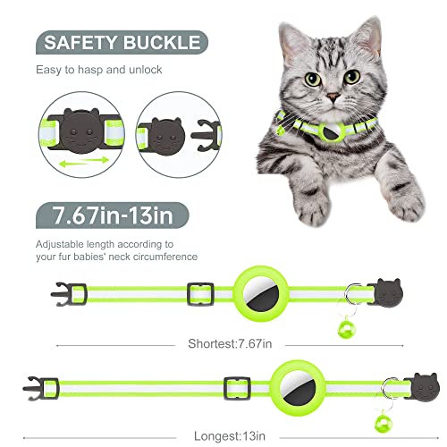 YJWFHPU Airtag Cat Collar, Kitten Collar with Airtag Holder, Breakaway Reflective Cats Collar with Bell, 0.4 Inches in Width Fluorescent(Glow in The Dark)