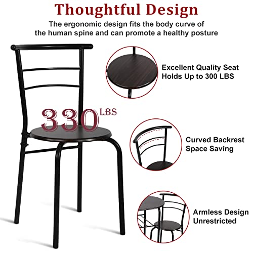 3 Piece Kitchen Table Set, Woodern Dining Room Table and Chairs, Compact Table Set for 2 Person, Bar Table Set w/Built-in Wine Rack for Breakfast Nook, Small Space, Restaurant, Bistro, Brown