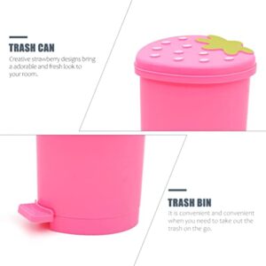 STOBOK Plastic Desktop Mini Wastebasket, Desk Small Countertop Trash Can with Lid Tiny Desktop Waste Garbage Bin for Home, Office, Kitchen Vanity Tabletop, Pink