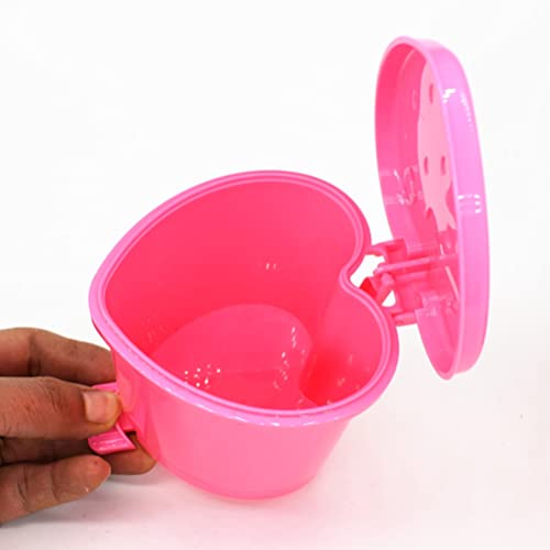 STOBOK Plastic Desktop Mini Wastebasket, Desk Small Countertop Trash Can with Lid Tiny Desktop Waste Garbage Bin for Home, Office, Kitchen Vanity Tabletop, Pink