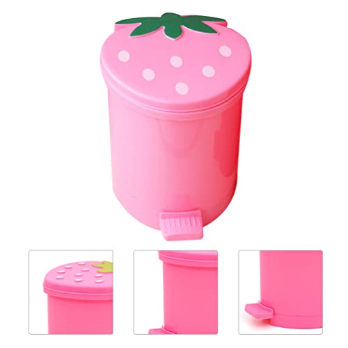 STOBOK Plastic Desktop Mini Wastebasket, Desk Small Countertop Trash Can with Lid Tiny Desktop Waste Garbage Bin for Home, Office, Kitchen Vanity Tabletop, Pink