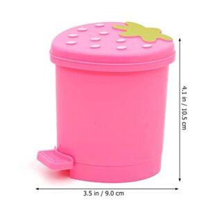 STOBOK Plastic Desktop Mini Wastebasket, Desk Small Countertop Trash Can with Lid Tiny Desktop Waste Garbage Bin for Home, Office, Kitchen Vanity Tabletop, Pink