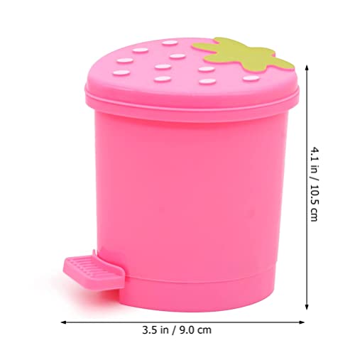 STOBOK Plastic Desktop Mini Wastebasket, Desk Small Countertop Trash Can with Lid Tiny Desktop Waste Garbage Bin for Home, Office, Kitchen Vanity Tabletop, Pink