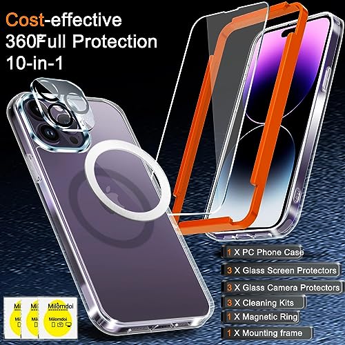 Milomdoi [10 in 1 for iPhone 14 Pro Max Case Clear with 3 Pack Screen Protector Accessories 3 Pack Camera Lens Cover Protective Slim Thin Cute Phone Cases Funda Suitable with MagSafe Women Men