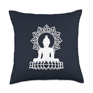 yoga & buddhism symbols by anne mathiasz buddha meditation heart chakra lotus flower zen spirituality throw pillow, 18x18, multicolor