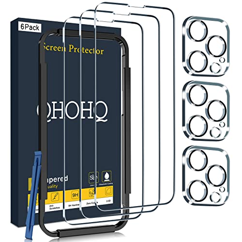 QHOHQ 3 Pack Screen Protector for iPhone 14 Pro Max 6.7 Inch with 3 Pack Tempered Glass Camera Lens Protector, Ultra HD, 9H Hardness, Scratch Resistant, Case Friendly