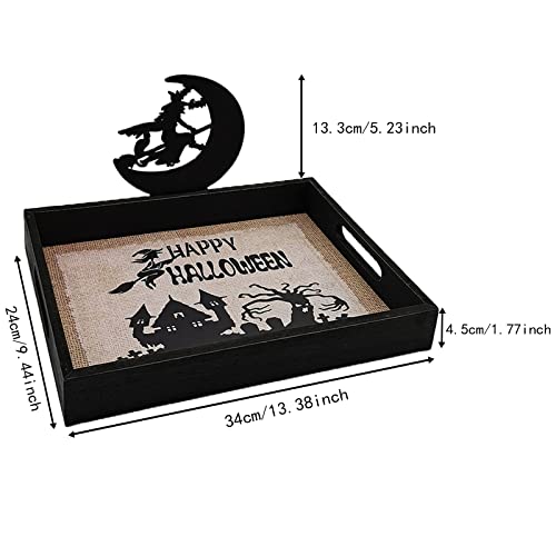 Halloween Decorations - Halloween Serving Trays and Platters, Snack Serving Tray with Handles, Wooden Trays for Decor with Burlap Tote Bag(Witch)