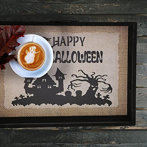 Halloween Decorations - Halloween Serving Trays and Platters, Snack Serving Tray with Handles, Wooden Trays for Decor with Burlap Tote Bag(Witch)