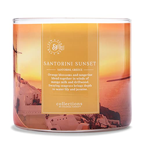 Colonial Candle Santorini Sunset Scented Jar Candle, Travel Collection, 3 Wick, Yellow, 14.5 oz - Up to 60 Hours Burn