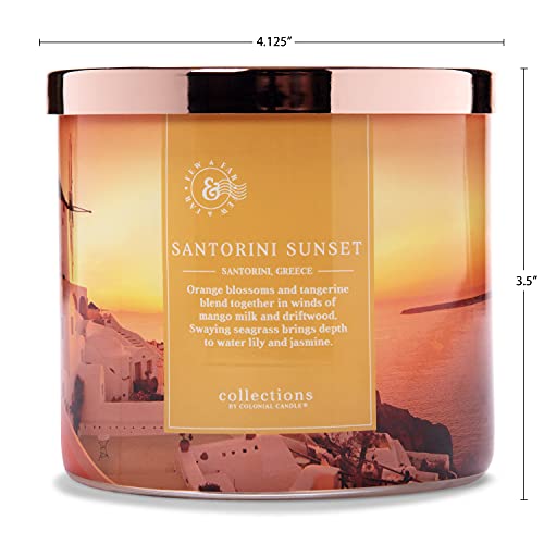 Colonial Candle Santorini Sunset Scented Jar Candle, Travel Collection, 3 Wick, Yellow, 14.5 oz - Up to 60 Hours Burn