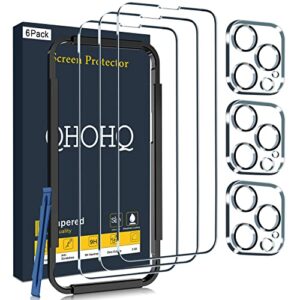 qhohq 3 pack screen protector for iphone 14 pro 6.1 inch with 3 pack tempered glass camera lens protector, ultra hd, 9h hardness, scratch resistant, case friendly