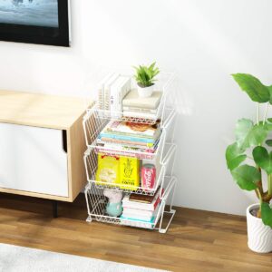 PUSDON 4-Tier Stackable Metal Storage Baskets, Anti-Rust Fruit Vegetable Rack, Dual Use Shelf for Kitchen, Home & Office, White