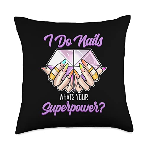 Nail Salon - Nail Technician & Nails Manicure whats your Superpower Nail Tech Throw Pillow, 18x18, Multicolor