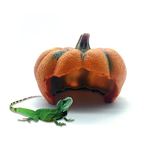 BNOSDM Reptile Hideouts Pumpkin House Resin Aquarium Decorations Chameleons Hideout Hut Habitat for Turtles Lizards Gecko Spider Chameleons