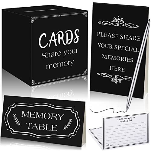 54 Pcs Funeral Memory Party Sets, 50 Celebration of Life Memory Cards, 2 Memory Signs, 1 Memory Box, 1 Silver Signature Pen for Celebration of Life Memorial Services Anniversary Funeral Party Favors