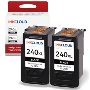 inkcloud pg-240 xl black ink cartridge compatible with canon 240 240xl pg-240xl work with pixma mg3600 mg3222 mg3220 mg3620 mx432 mg3122 ts5120 mg2120 mx452 mg2220 mg3120 mx522 mg4220 printer 2black