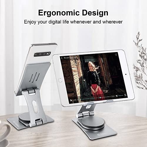 NERDI Universal 360° Swivel Foldable Cell Phone Stand, Desk Stand, Adjustable Angle and Height, Durable Aluminum Metal, Perfect for Video Calls, Watching Videos, Playing Game (Grey)