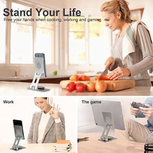 NERDI Universal 360° Swivel Foldable Cell Phone Stand, Desk Stand, Adjustable Angle and Height, Durable Aluminum Metal, Perfect for Video Calls, Watching Videos, Playing Game (Grey)